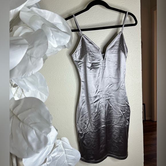 Fashion Nova | Dresses | Fashion Nova Silver Satin Mini Dress | Poshmark